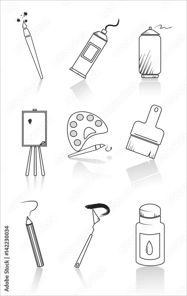 Set of artistic icons isolated on transparent background. Vector ...