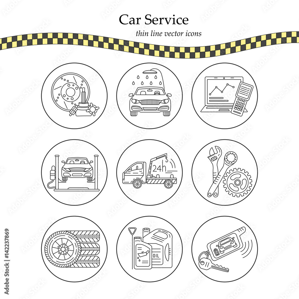 Vector thin line pictogram symbols of car service . Stock Vector ...