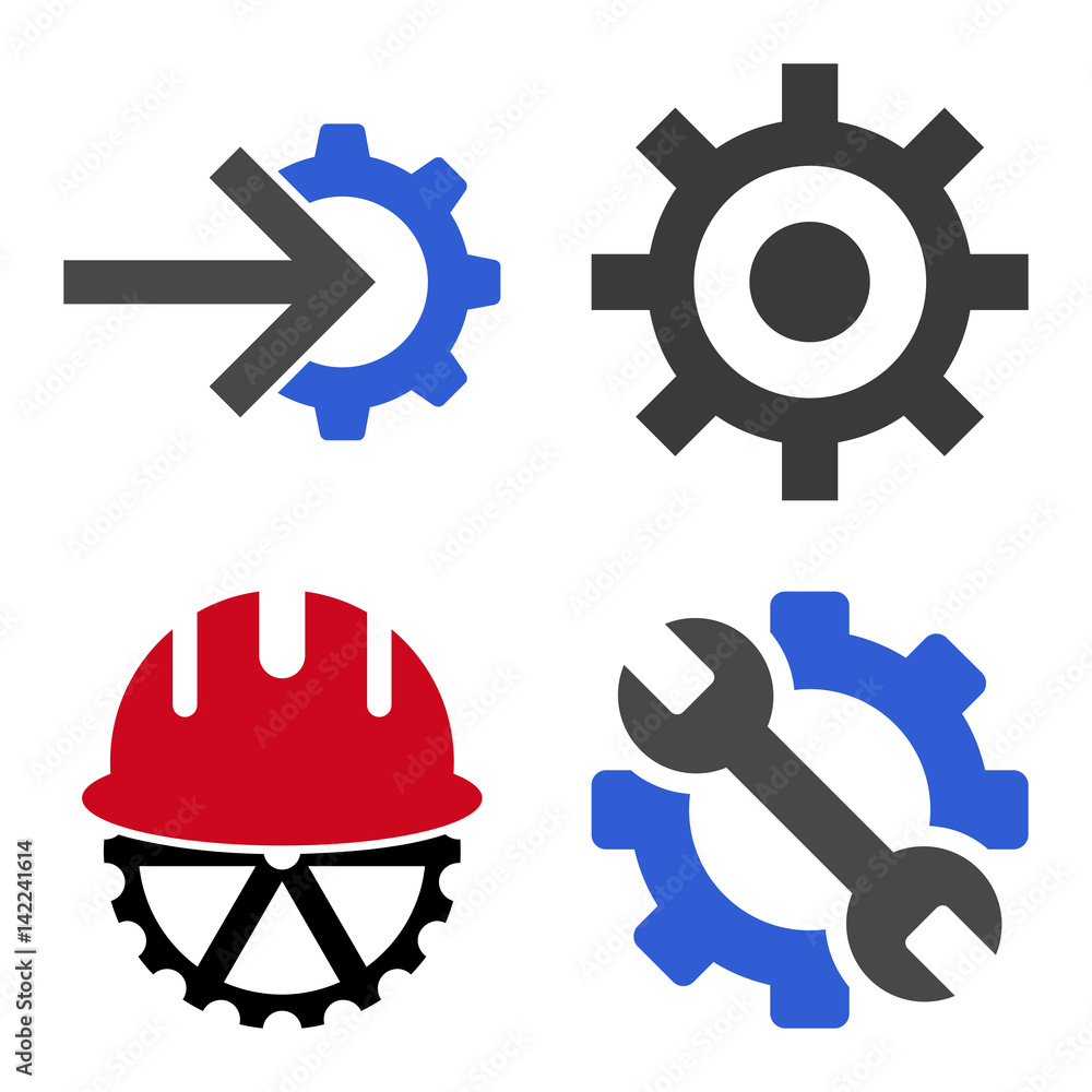 Gear Install Tools icon set. Flat symbol collection. Vector pictograms ...