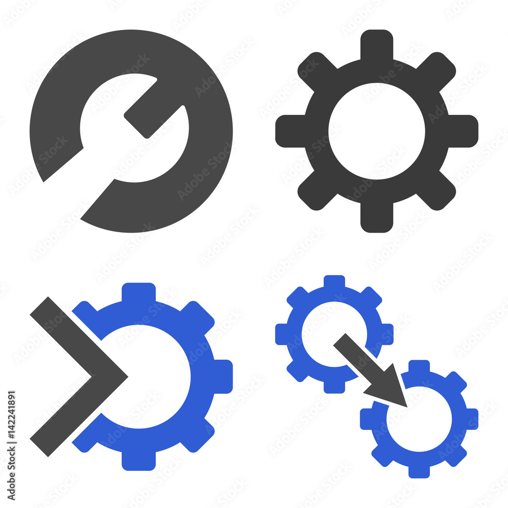 Gear Integration Tools icon set. Flat symbol collection. Vector ...
