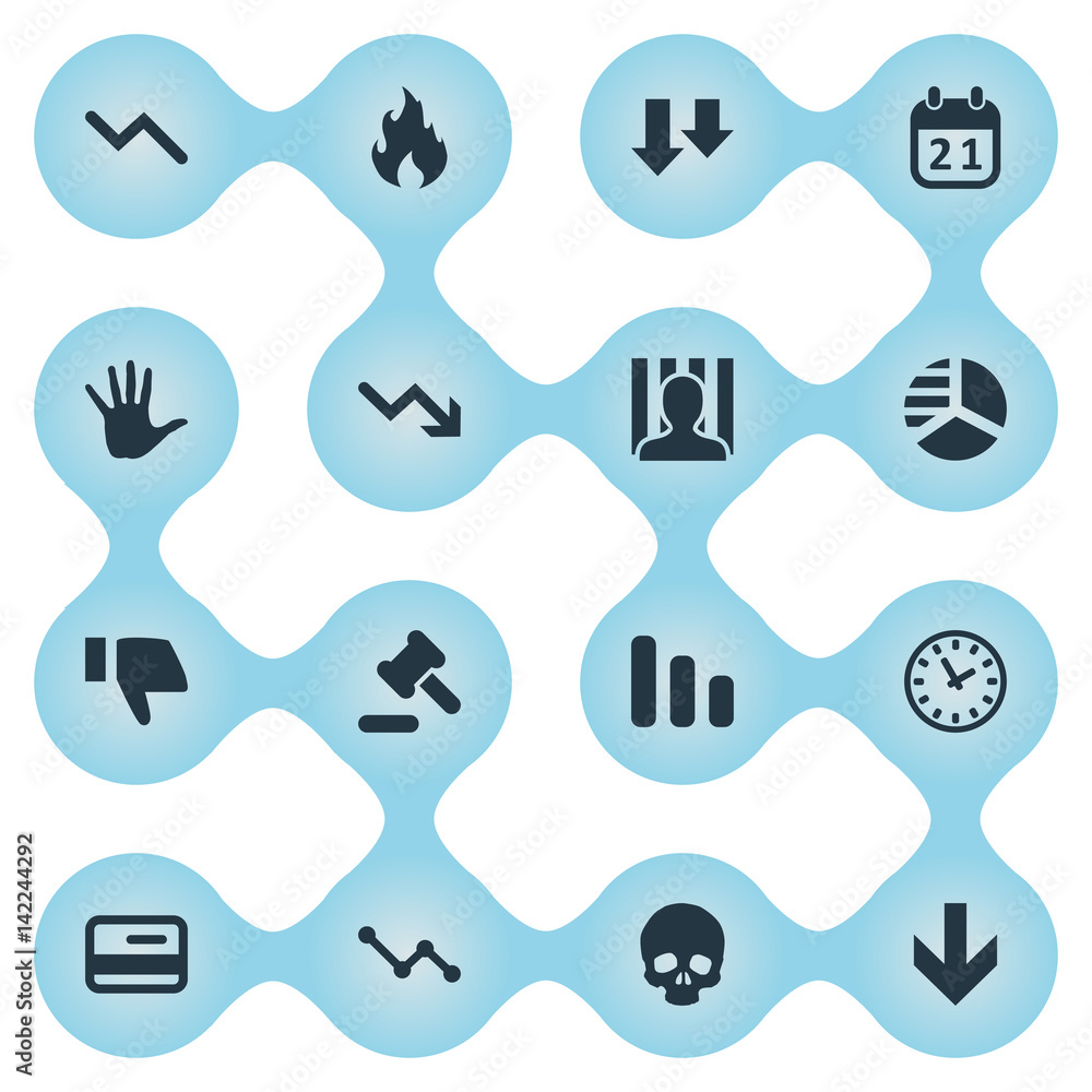 Vector Illustration Set Of Simple Crisis Icons. Elements Downward, Fire ...