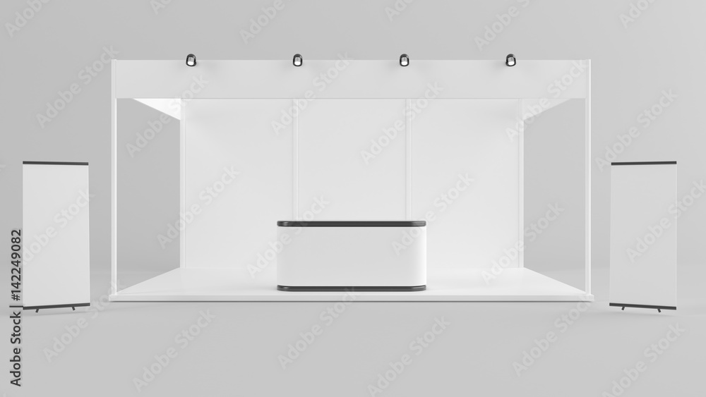 White creative exhibition stand design. Booth template. Corporate ...