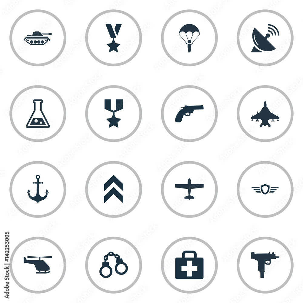 Vector Illustration Set Of Simple Army Icons. Elements Manacles, Rank ...
