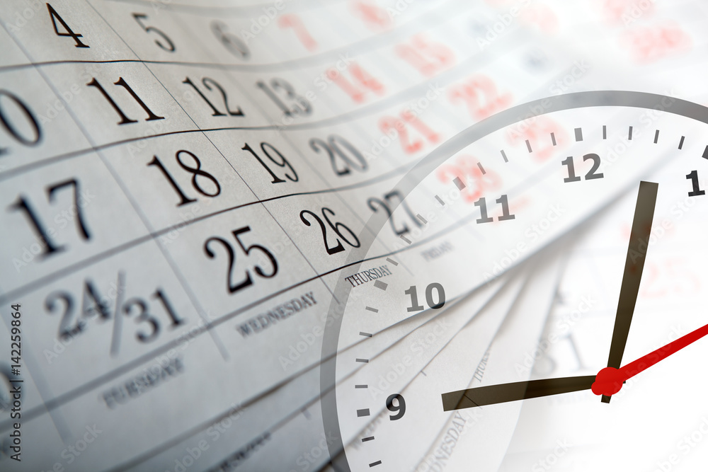 wall calendar with the number of days and clock Stock Photo | Adobe Stock
