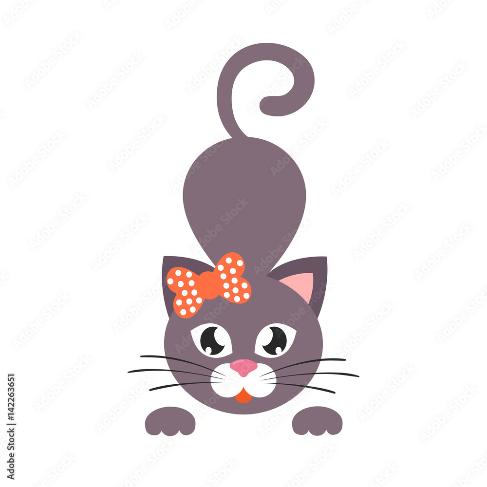 cartoon cat with bow vector Stock Vector | Adobe Stock