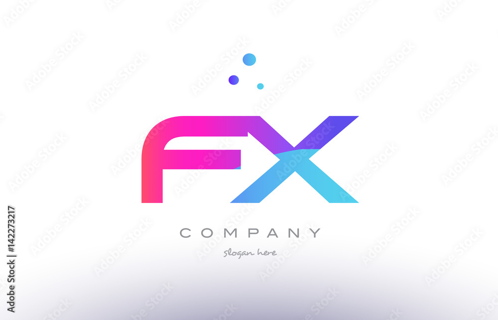fx f x creative pink blue modern alphabet letter logo icon template ...
