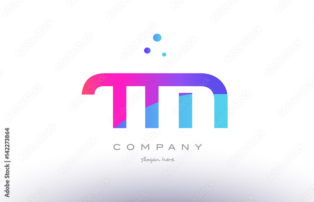 tm t m creative pink blue modern alphabet letter logo icon template ...