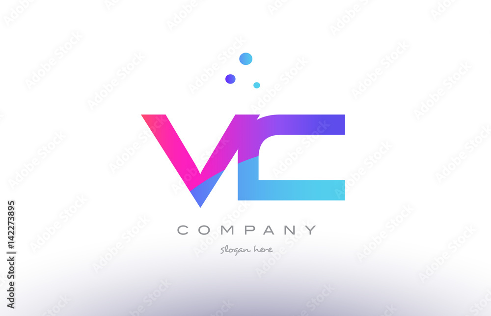 vc v c creative pink blue modern alphabet letter logo icon template ...