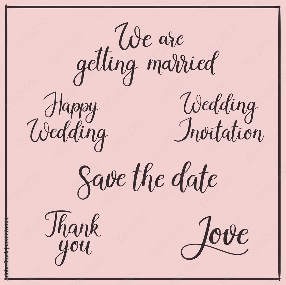 Wedding calligraphy. Hand lettering inscriptions save the date and ...