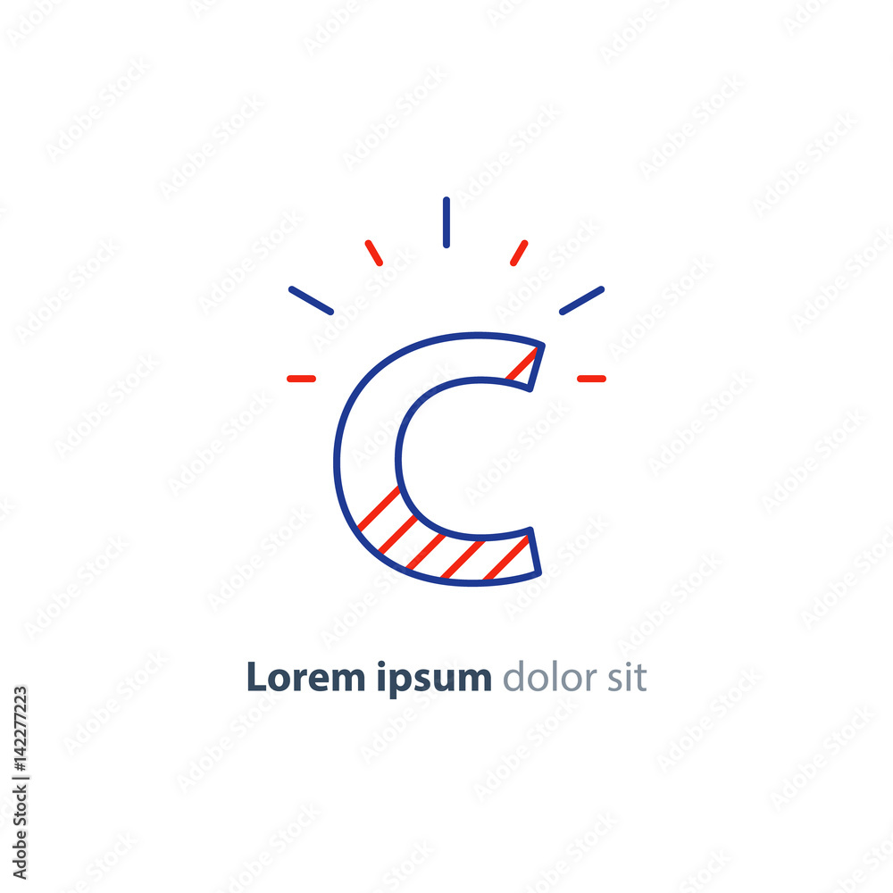 Alphabet character C, simple striped letter, red blue linear icon Stock ...