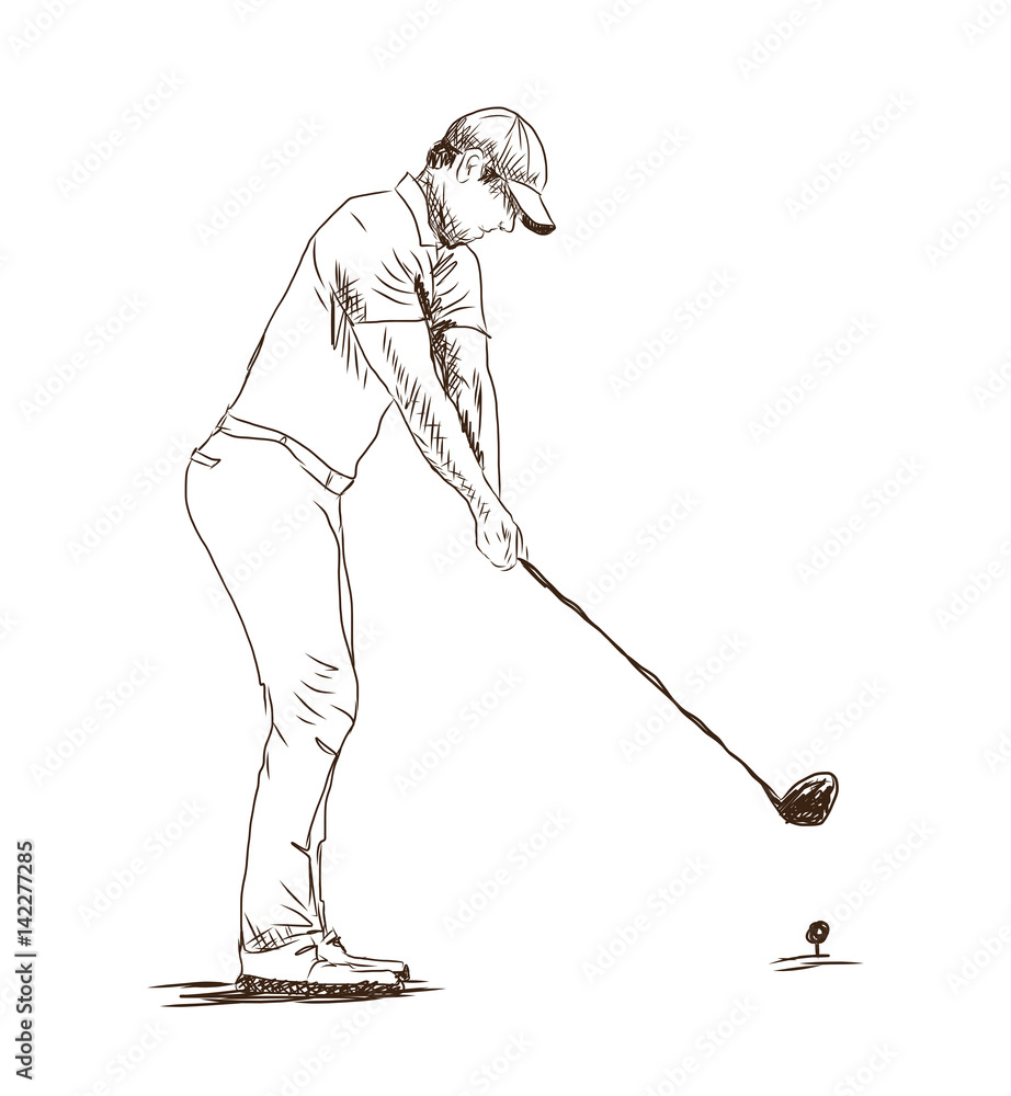 Hand drawn sketch of Golf player playing game in vector illustration ...