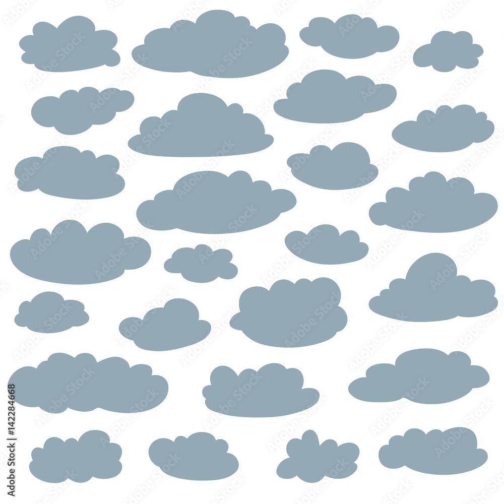 Cloud silhouettes collection. Set of vector cartoon cute simple clouds ...