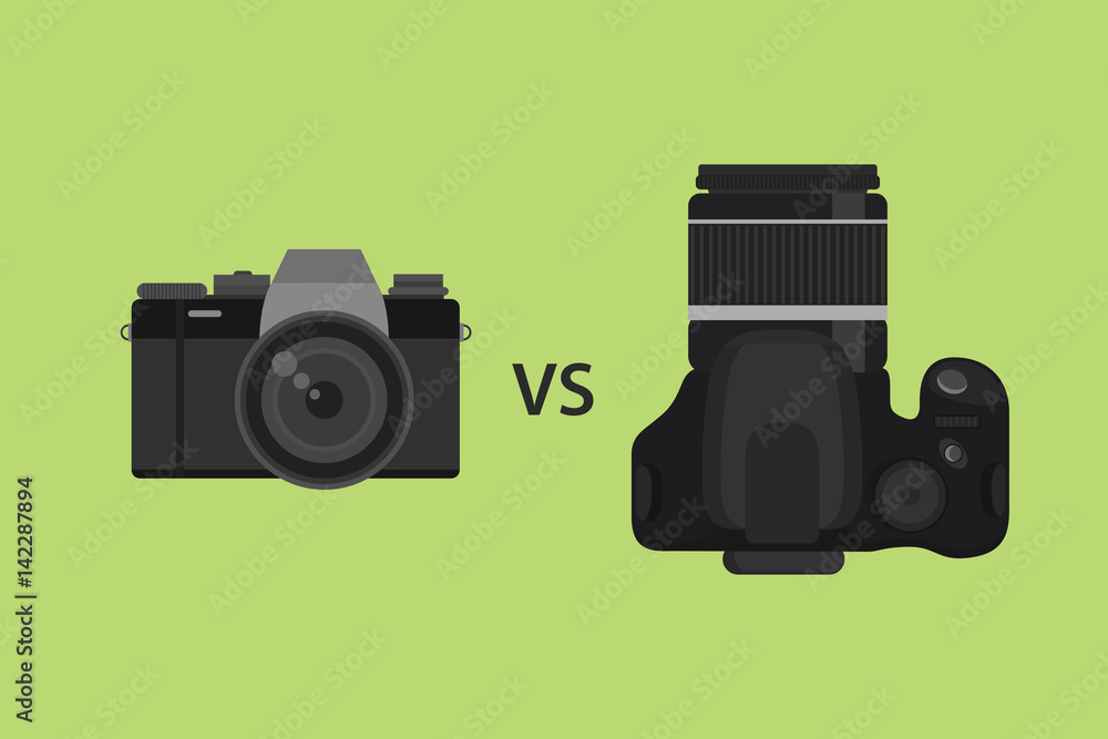 comparing Mirrorless camera vs DSLR camera picture illustration with ...