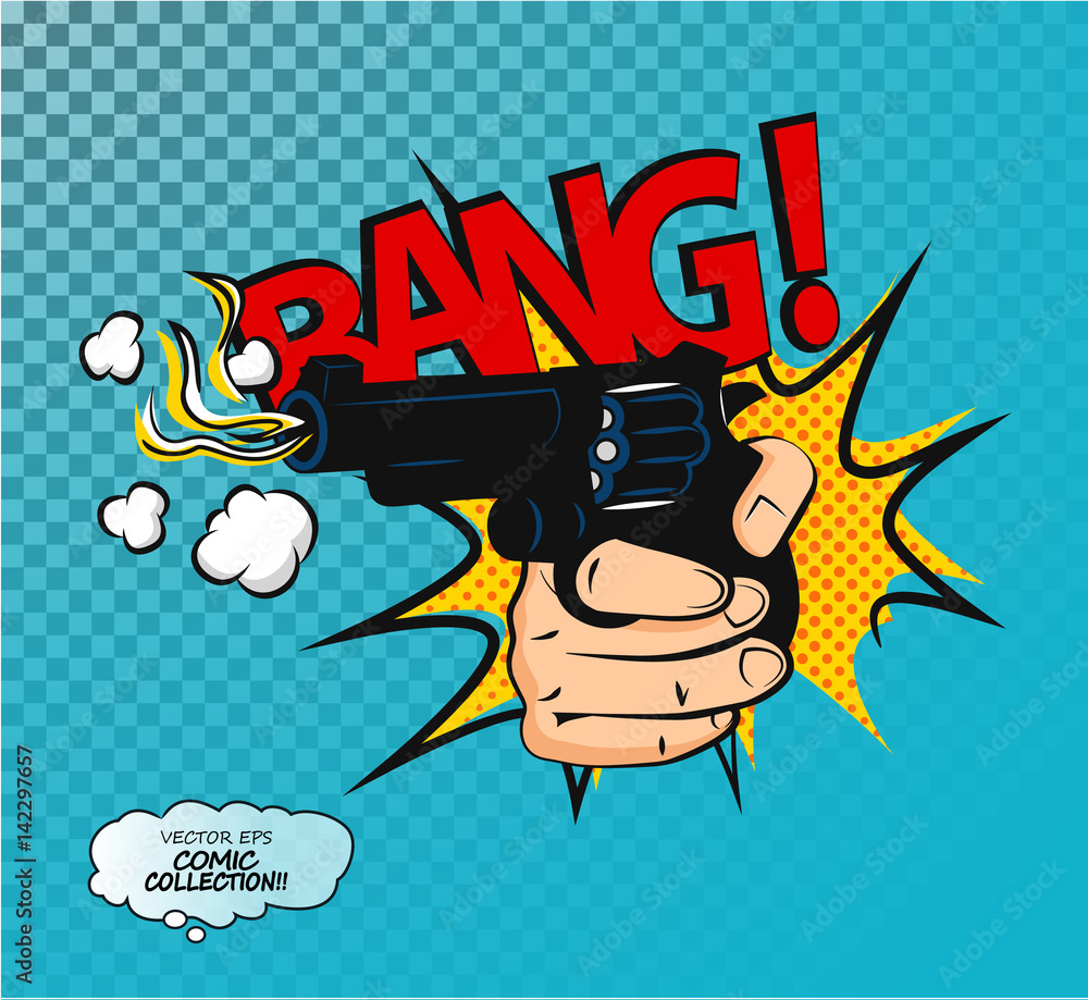 Pop art comic bubbles design. Lettering Bang, pistol shot. Comic speech ...