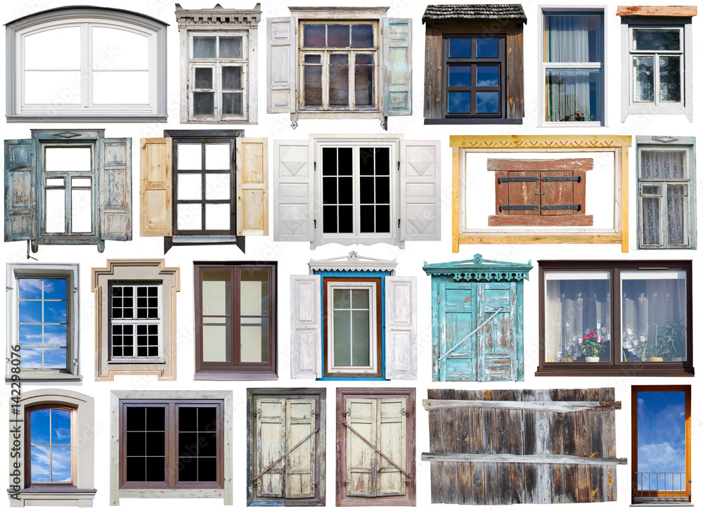 Old and modern windows big isolated set Stock Photo | Adobe Stock