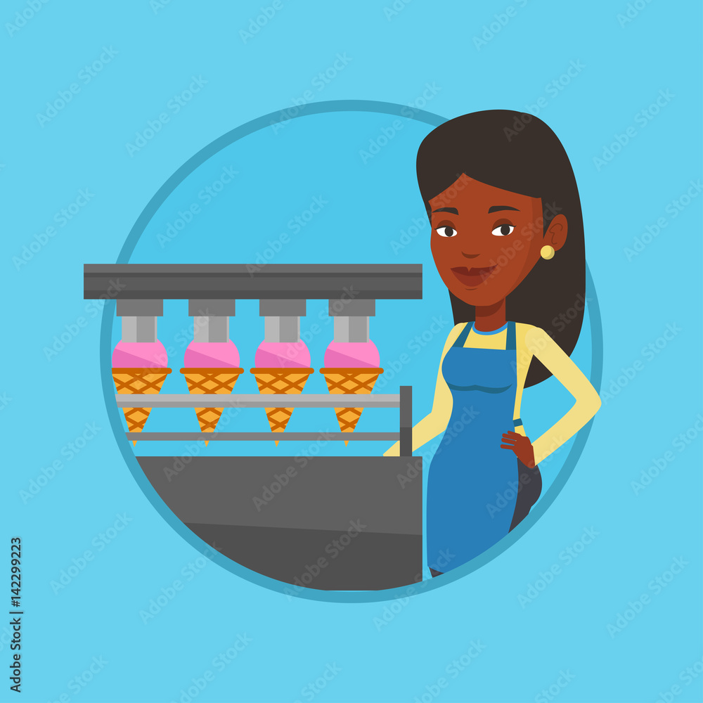 Worker of factory producing ice-cream. Stock Vector | Adobe Stock