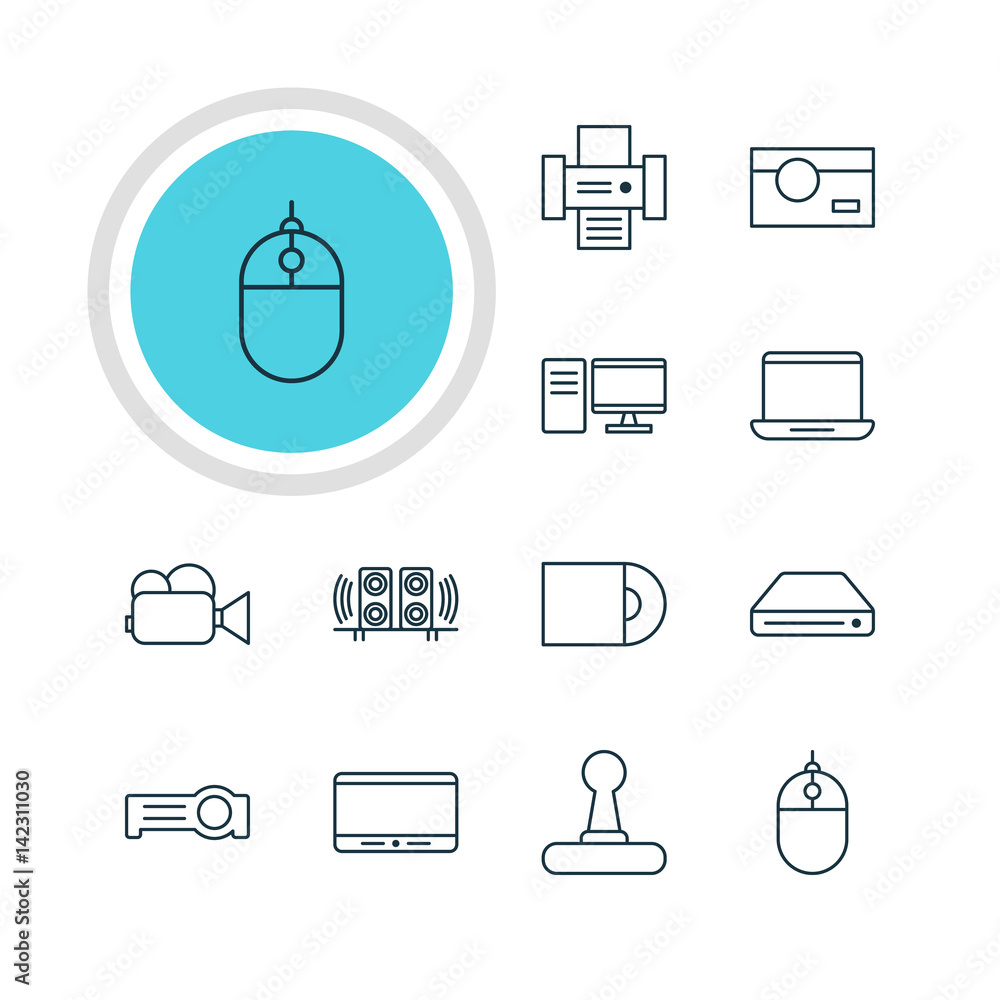 Vector Illustration Of 12 Device Icons. Editable Pack Of PC, Computer ...