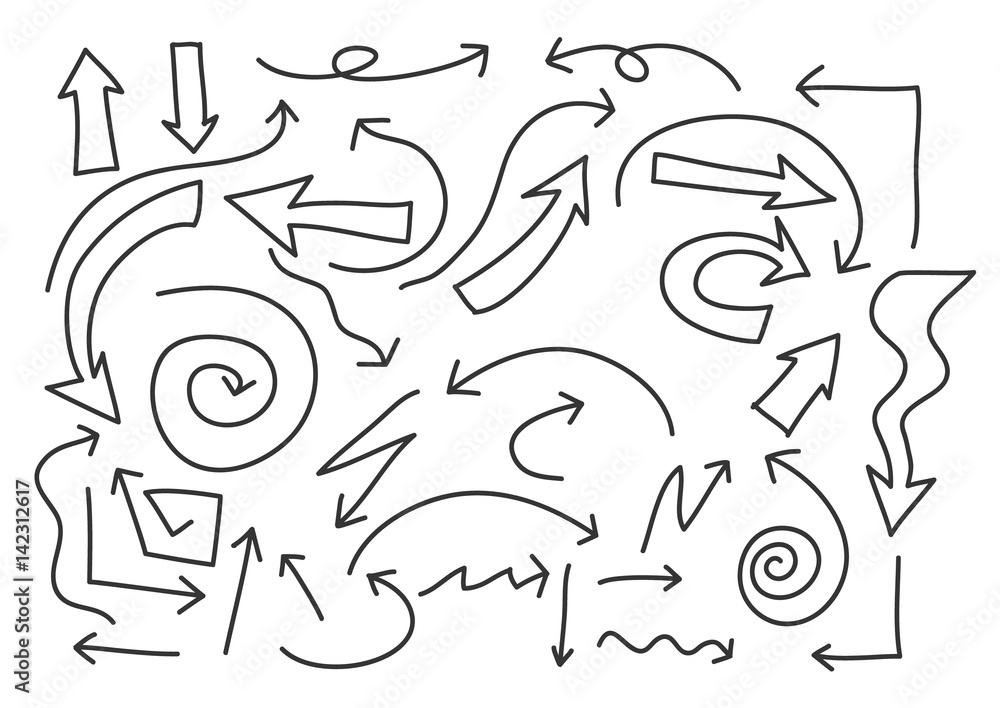 arrows hand drawn line art vector set illustration Stock Vector | Adobe ...