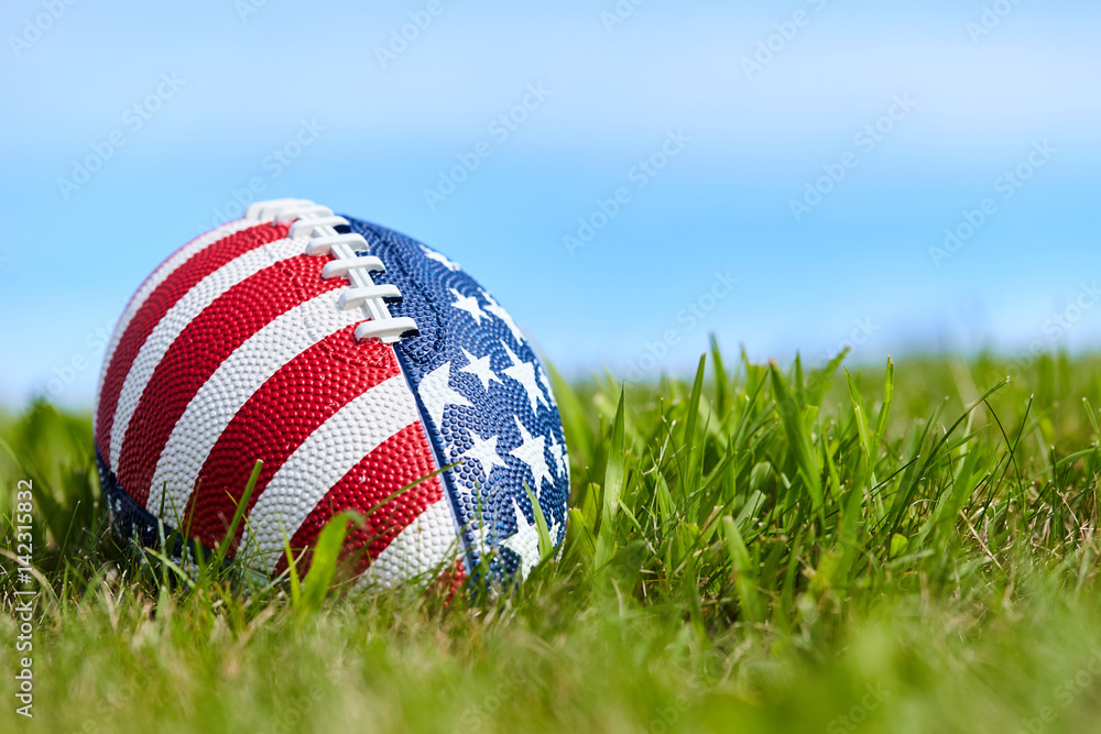 Rugby ball with stars and stripes on grass Stock Photo | Adobe Stock