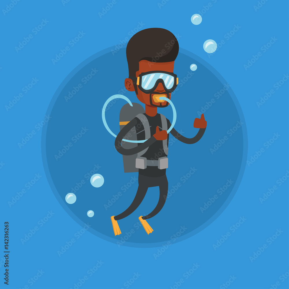 Man diving with scuba and showing ok sign. Stock Vector | Adobe Stock