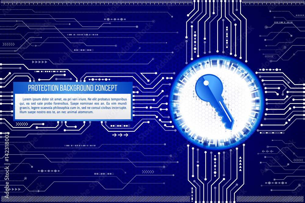 Digital technology concept of background with shield, eye and hacker ...