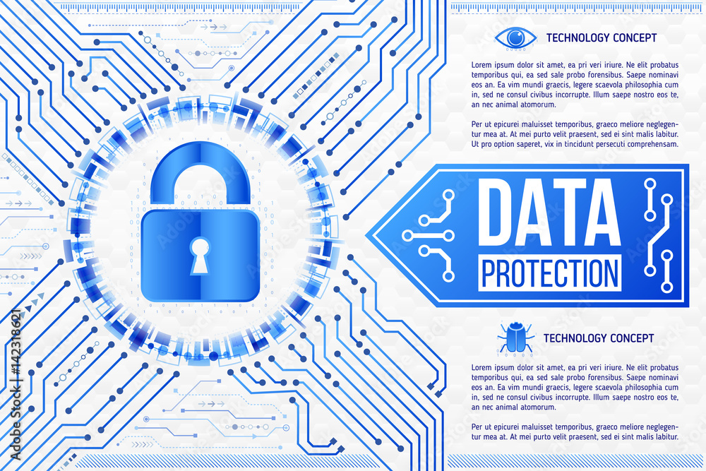 Digital technology concept of background with a padlock. Circuit board ...