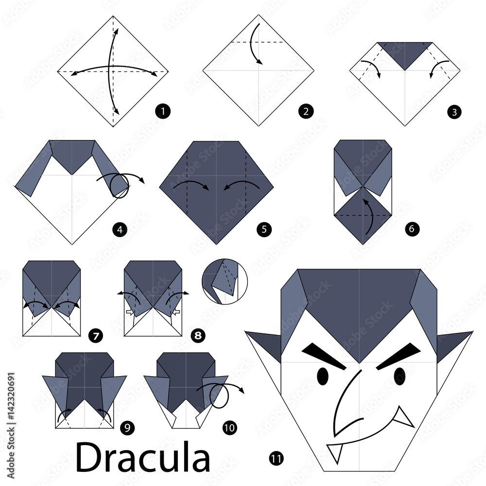 Step by step instructions how to make origami Dracula. Stock Vector ...
