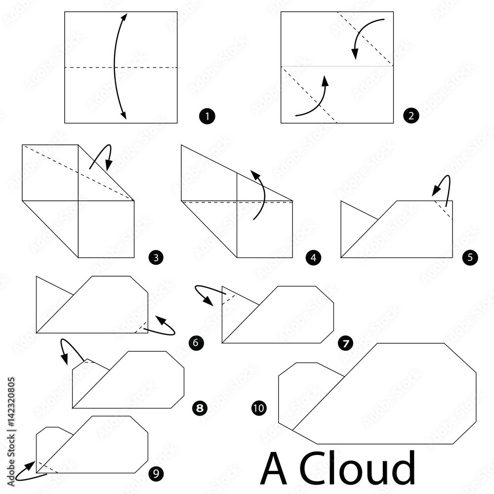 Step by step instructions how to make origami A Cloud. Stock Vector ...