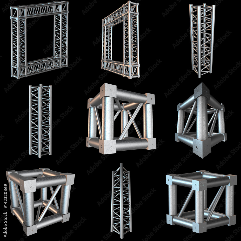 Steel truss girder rooftop frame construction set. 3d render isolated ...