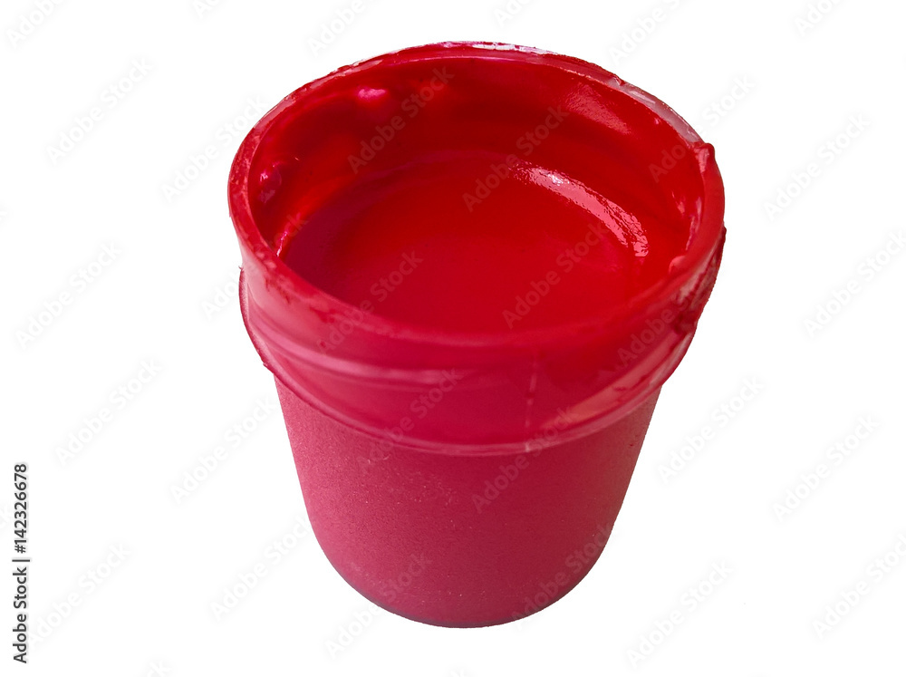 Red the Color Isolated. Open, full bin of red paint. White background ...
