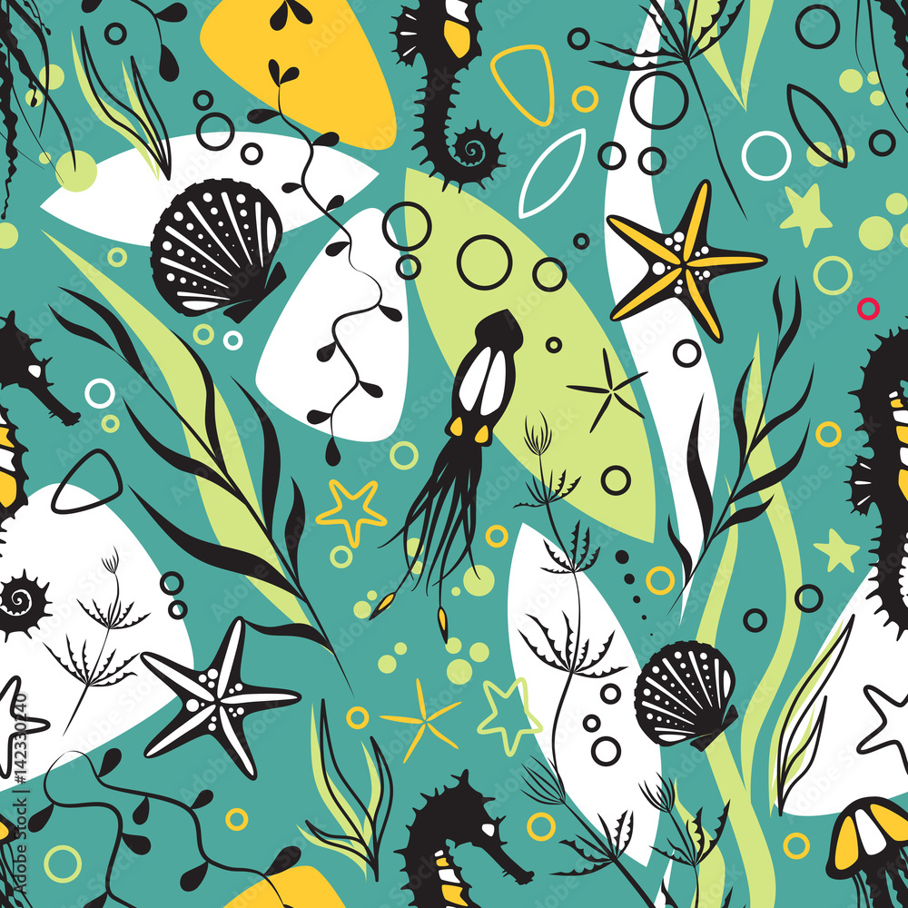 Marine life, underwater world modern design seamless pattern for ...