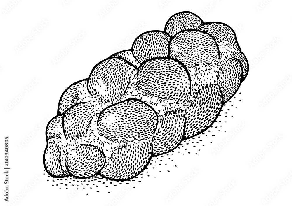 Sweet braided bread loaf illustration, drawing, engraving, ink, line ...