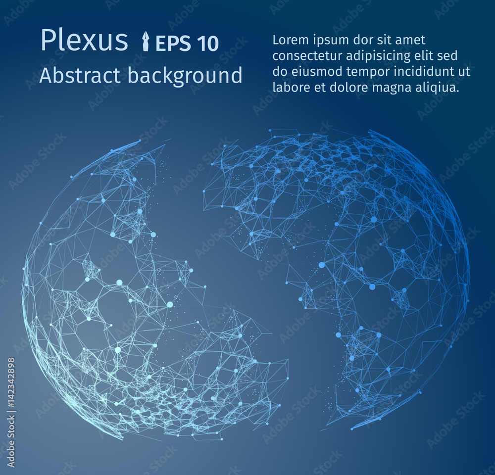 Plexus white on a dark background . Particle point line wide area ...