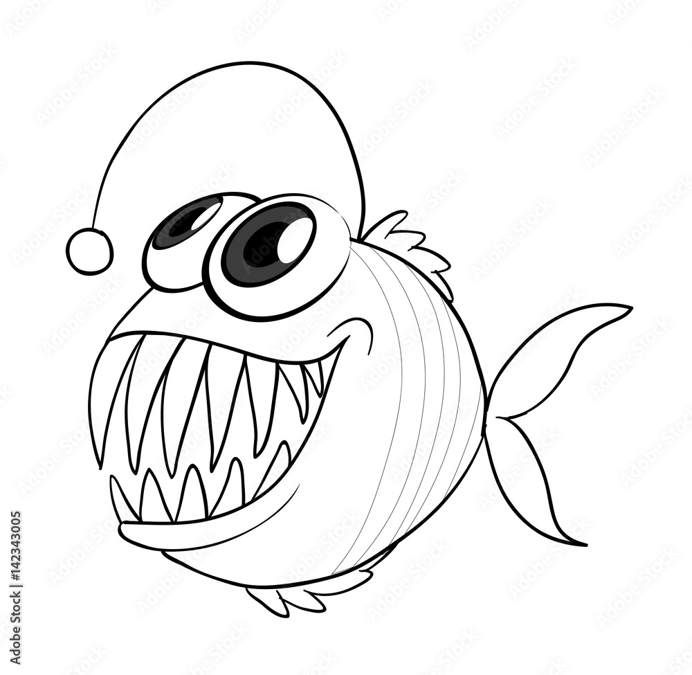 Animal doodle outline for fish with sharp teeth Stock Vector | Adobe Stock