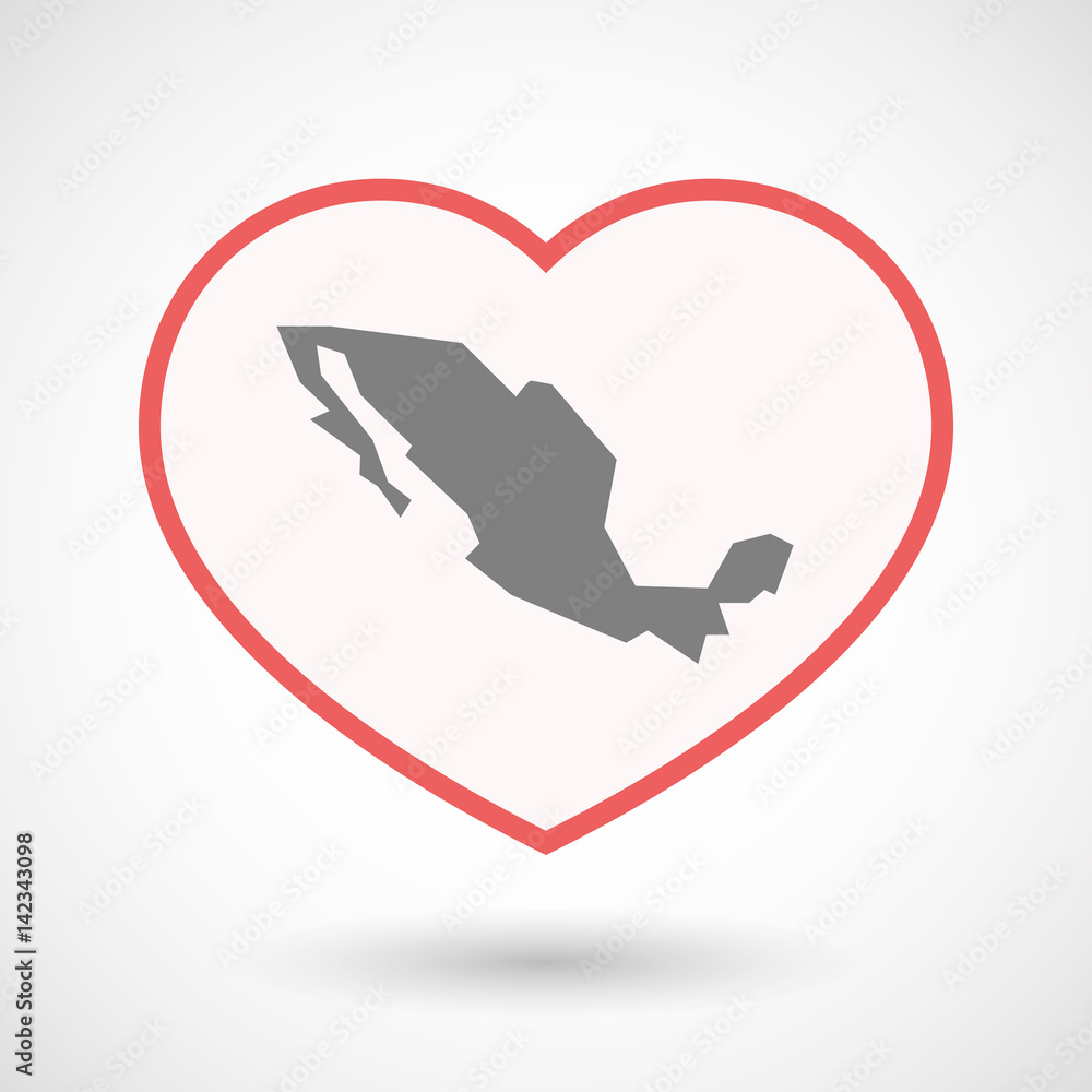 Isolated line art heart with a map of Mexico Stock Vector | Adobe Stock
