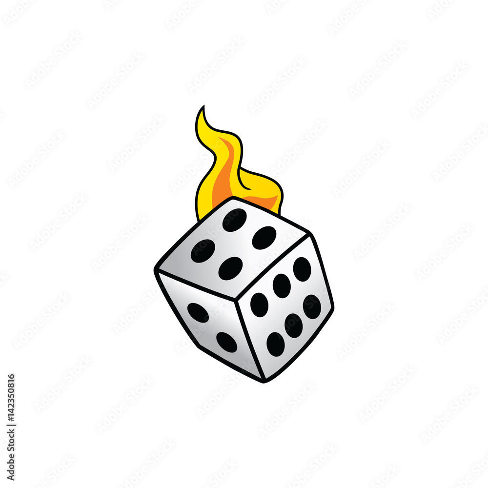 flaming on fire burning white dice risk taker gamble vector art Stock ...