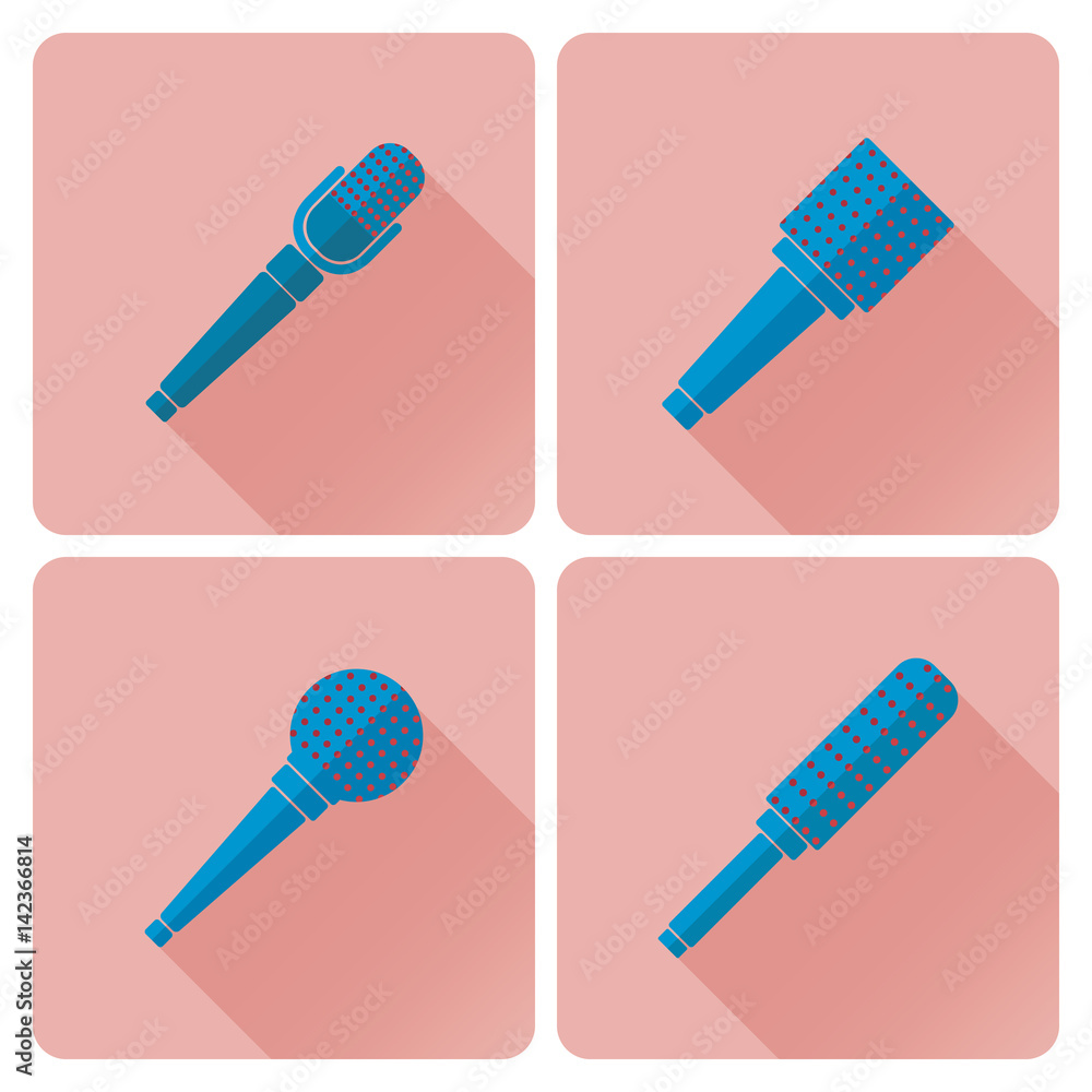 Vector microphone icon set. Circle and square app icon, web element ...