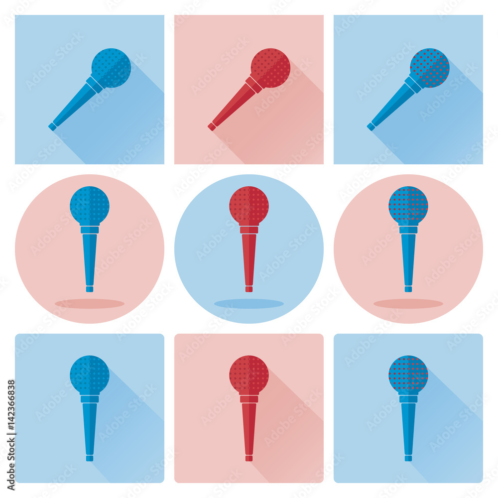 Vector microphone icon set. Circle and square app icon, web element ...