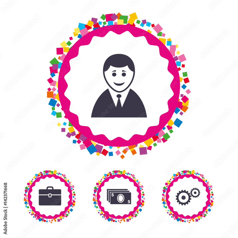 Businessman signs. Human and cash money icons. Stock Vector | Adobe Stock