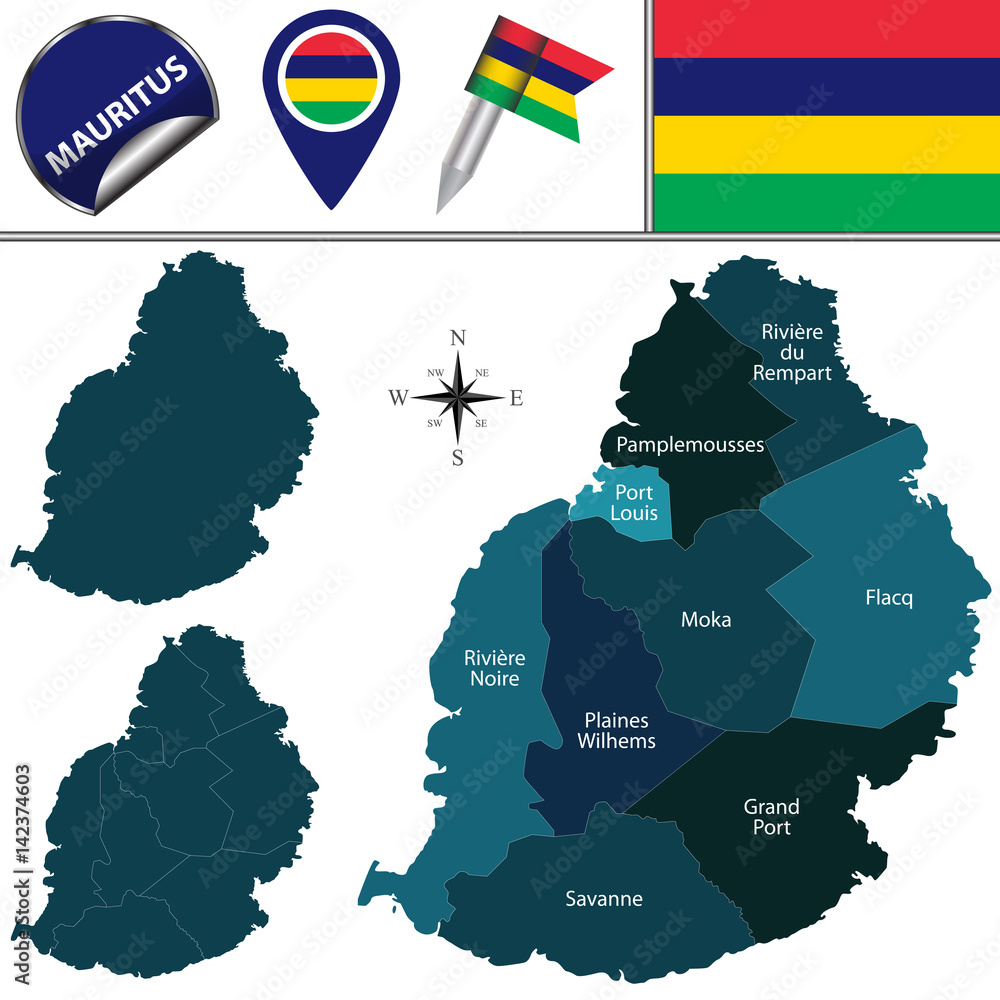 Map of Mauritius with Named Districts Stock Vector | Adobe Stock