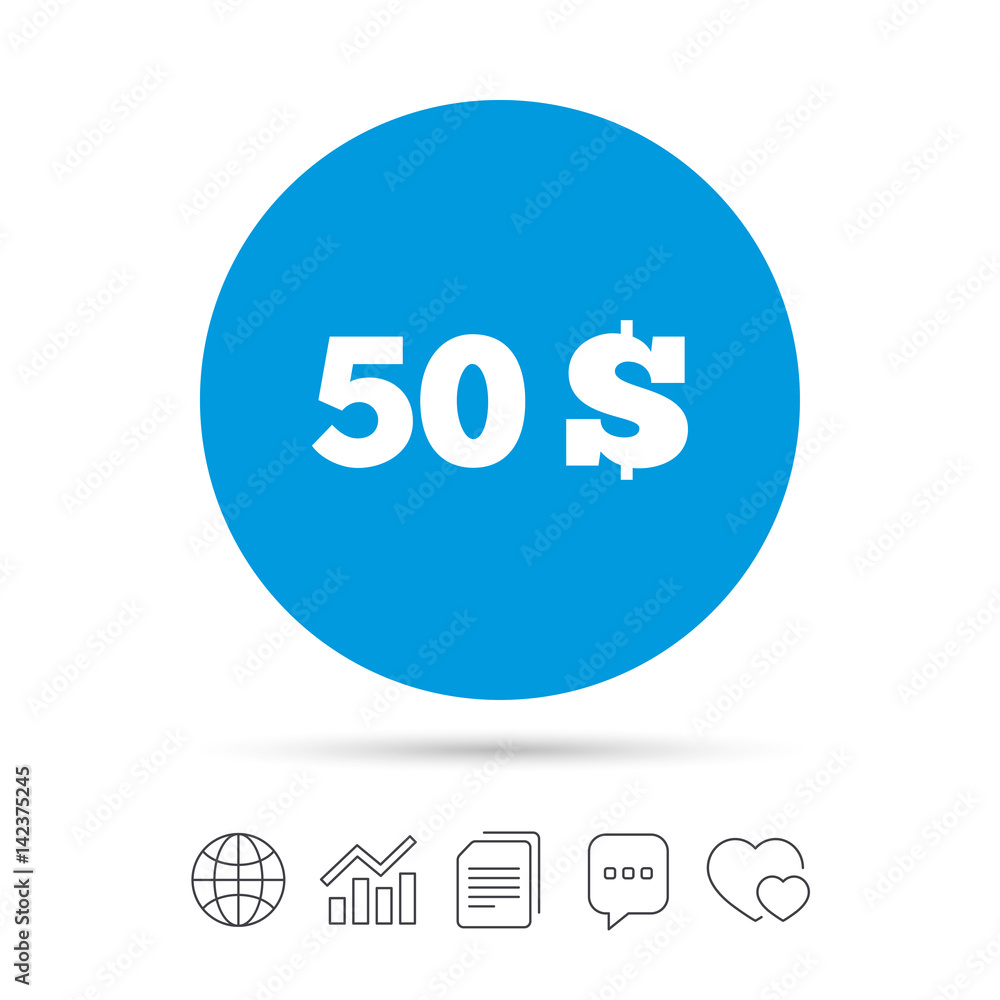 50 Dollars sign icon. USD currency symbol. Stock Vector | Adobe Stock