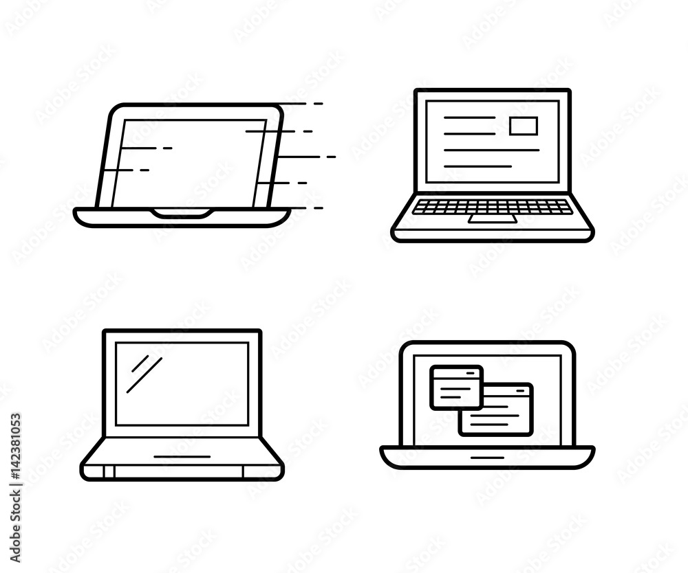 Four different laptop vector icons. Illustration. Stock Vector | Adobe ...