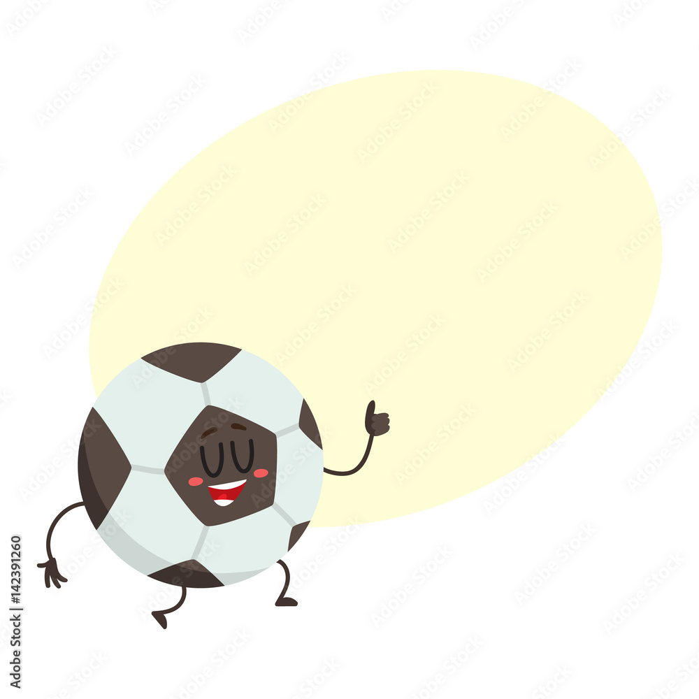 Funny football, soccer ball character with smiling human face, sport ...