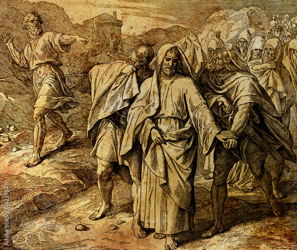 Man throwing stones on king David and his companions, graphic collage ...