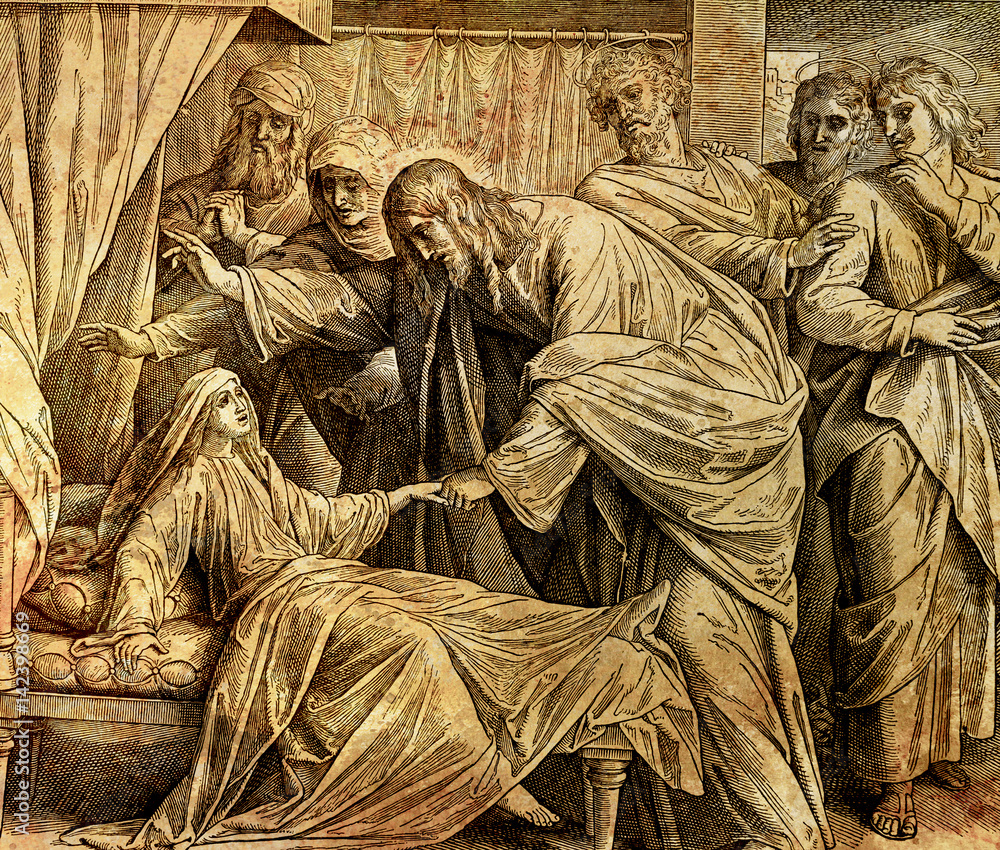 Poster Jesus heals Jairus´ daughter, graphic collage from engraving of ...