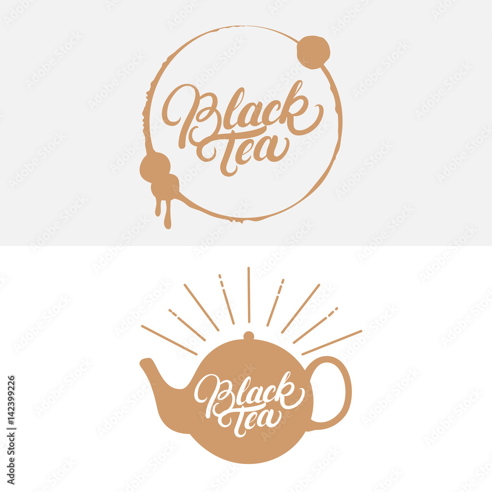 Set of Black Tea hand written lettering logos, labels, badge, emblem ...