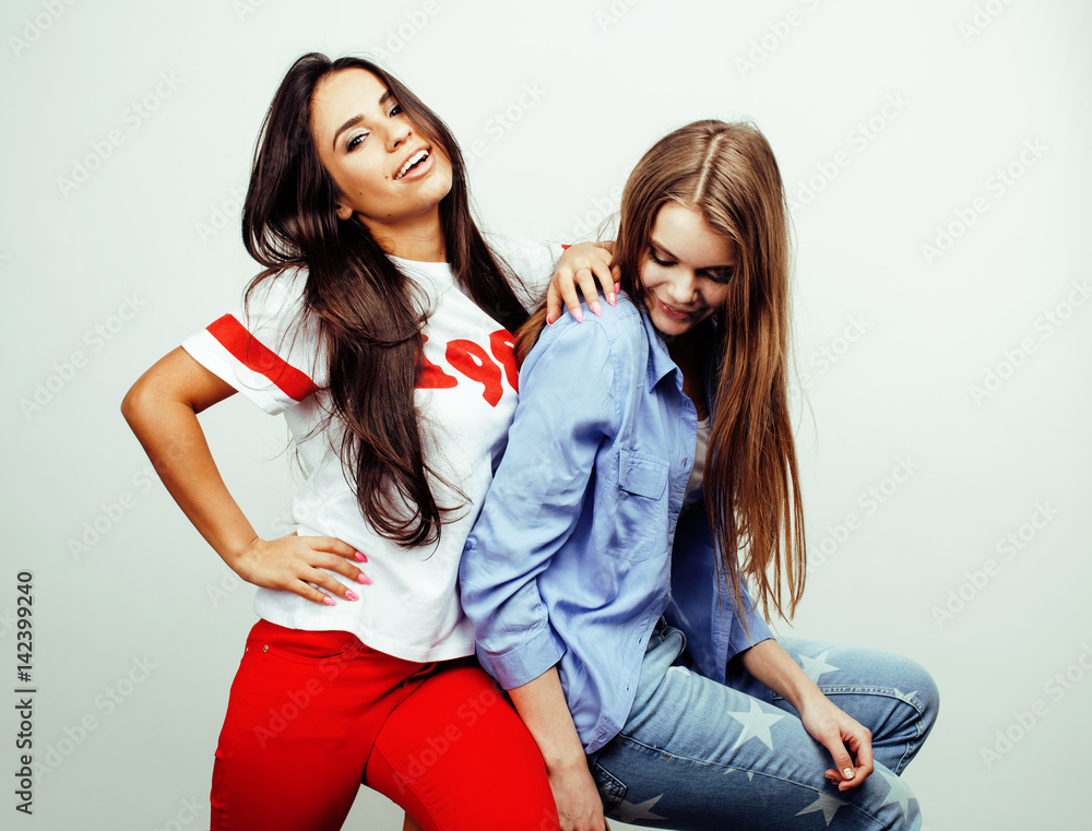 best friends teenage girls together having fun, posing emotional on ...