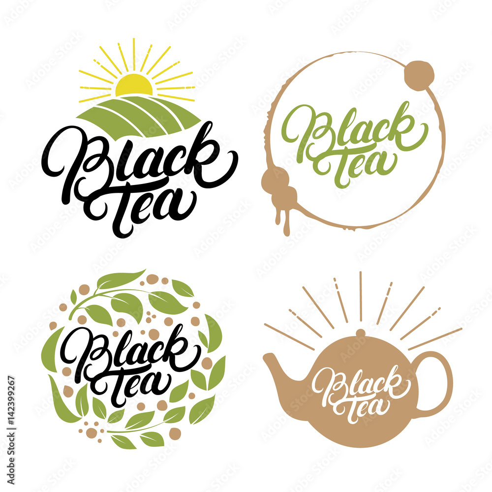 Set of Black Tea hand written lettering logos, labels, badge, emblem ...