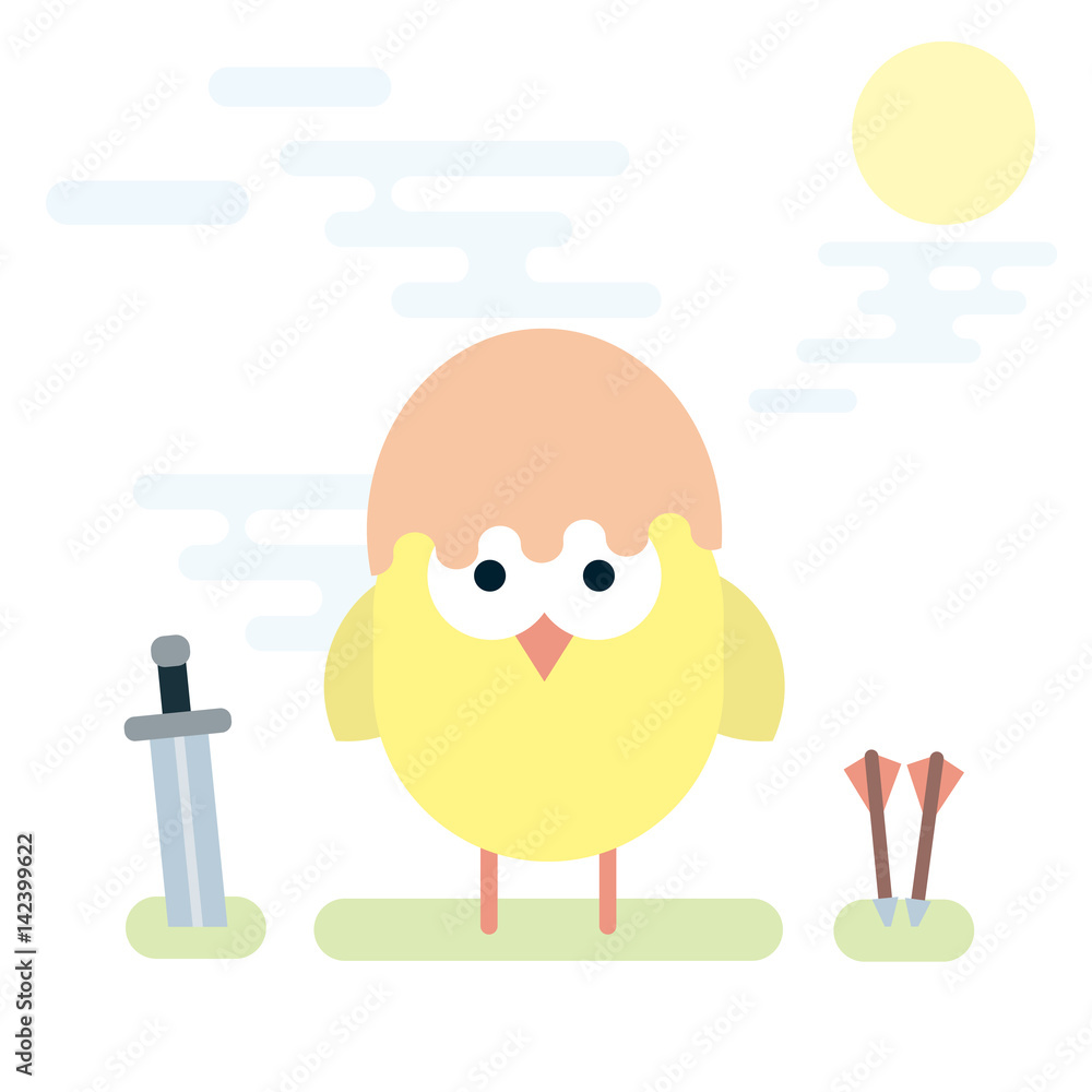 Flat illustration of chicken knight with sword and arrows. Stock Vector ...