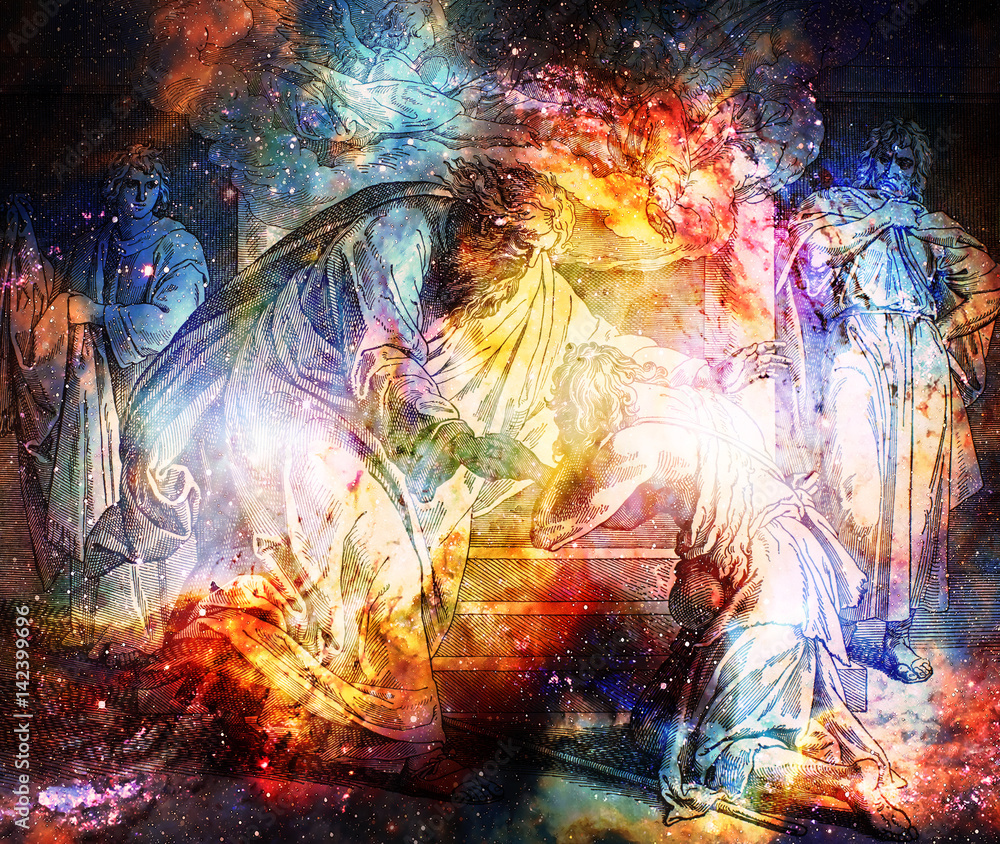 Poster Return of the prodigal son, graphic collage from engraving of ...